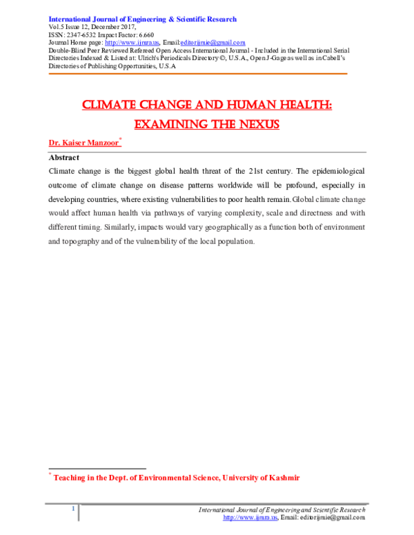(PDF) Climate Change and Human Health: Examining the nexus | Publisher ...