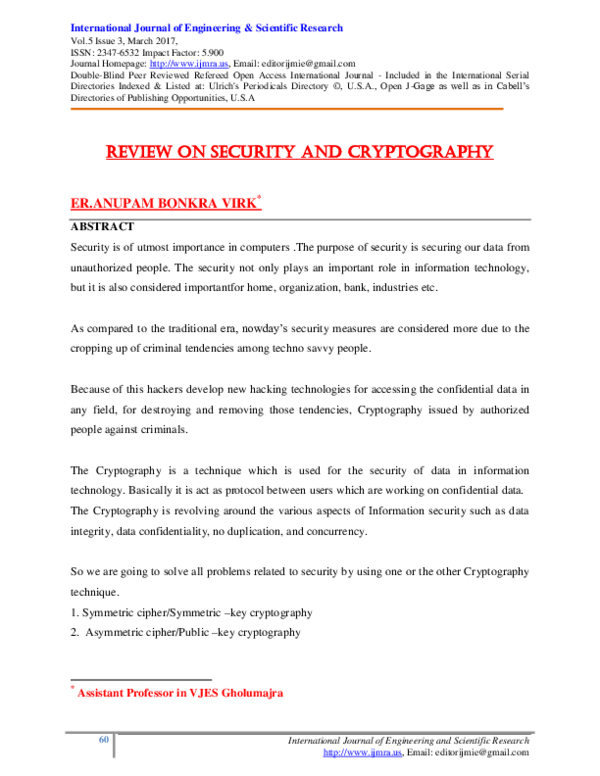 (PDF) REVIEW ON SECURITY AND CRYPTOGRAPHY