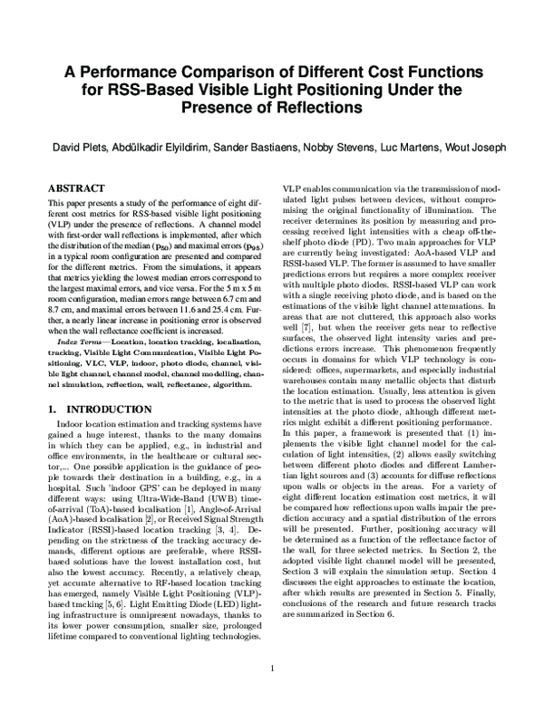 (PDF) A Performance Comparison of Different Cost Functions for RSS-Based Visible Light ...
