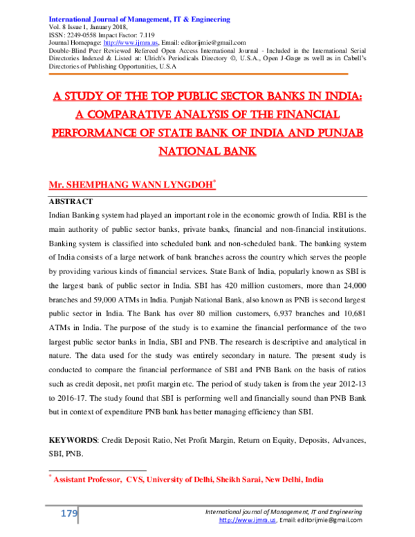 (PDF) A STUDY OF THE TOP PUBLIC SECTOR BANKS IN INDIA: A COMPARATIVE ...