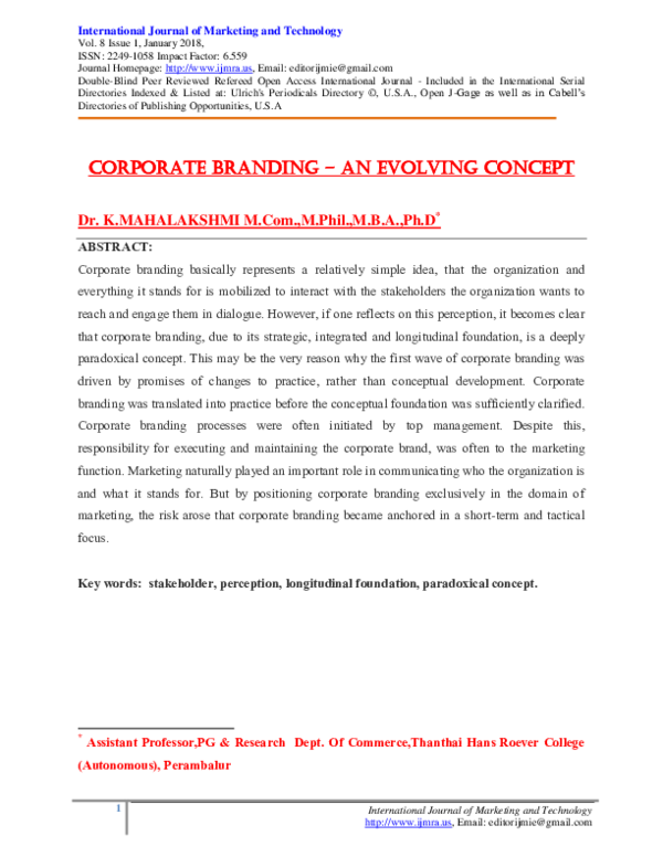 (PDF) CORPORATE BRANDING – AN EVOLVING CONCEPT INTRODUCTION OF ...