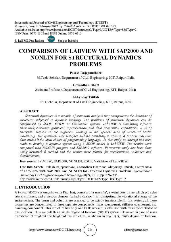 (PDF) 2017-02 - IJCIET - Comparison of LabVIEW with SAP2000 and NONLIN for structural dynamics ...