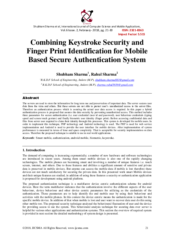 Pdf Combining Keystroke Security And Finger Print Identification For