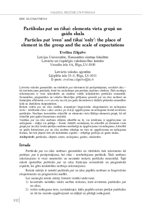 (PDF) Partikulas pat un tikai: elementa vieta grupā un gaidu skala ...