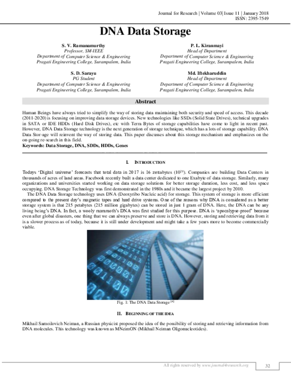 (PDF) DNA Data Storage