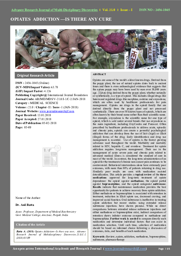 (PDF) OPIATES ADDICTION —IS THERE ANY CURE