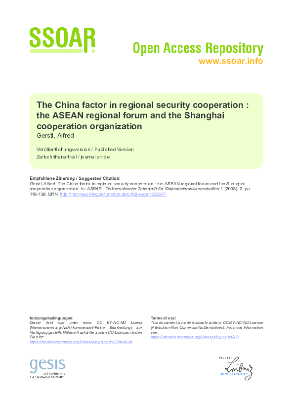 (PDF) The China factor in regional security cooperation : the ASEAN ...