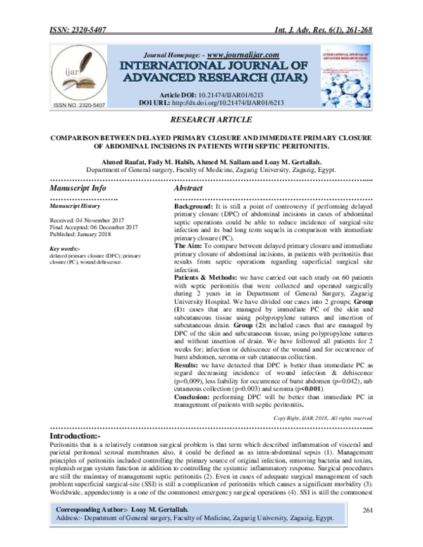 (PDF) COMPARISON BETWEEN DELAYED PRIMARY CLOSURE AND IMMEDIATE PRIMARY ...