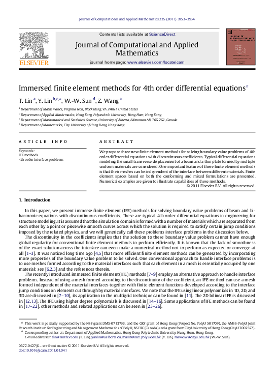 (PDF) Immersed finite element methods for 4th order differential equations