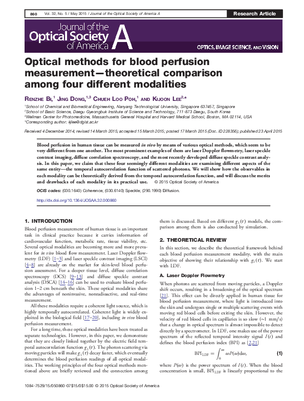 (PDF) Optical methods for blood perfusion measurement—theoretical ...