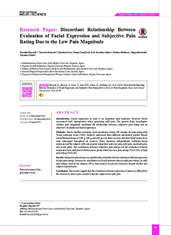(PDF) Facial Expressions and Mild Pain Evaluation