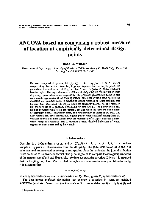 (PDF) ANCOVA based on comparing a robust measure of location at ...
