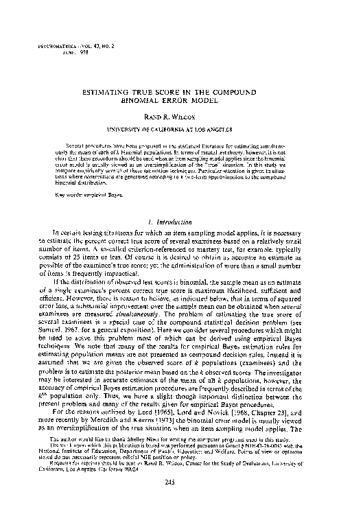 (PDF) Estimating true score in the compound binomial error model | Rand ...