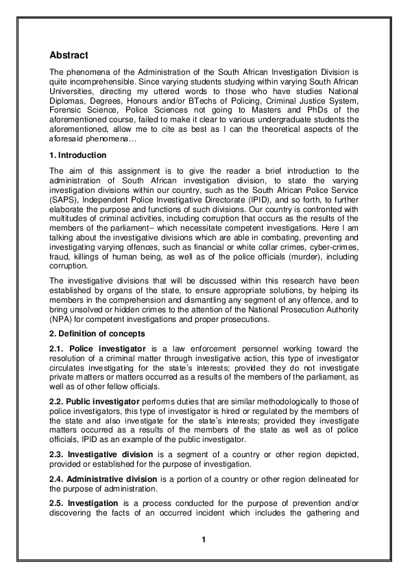 (DOC) Investigation of Crime The Administration of the South African ...