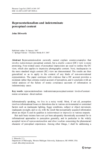 (PDF) Representationalism and indeterminate perceptual content | John ...