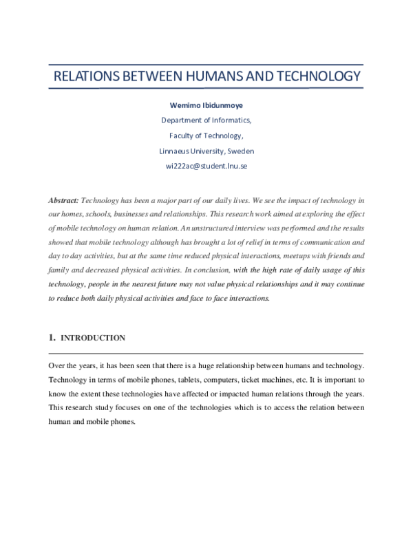 (PDF) Relations Between Humans and Technology