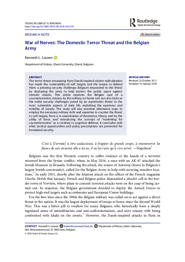 (PDF) War of Nerves: The Domestic Terror Threat and the Belgian Army