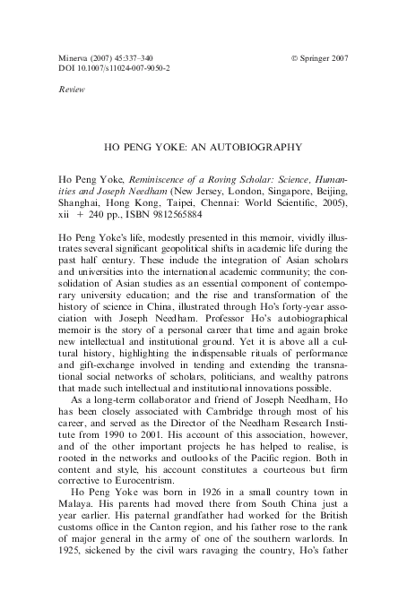 (PDF) Ho Peng Yoke: An Autobiography