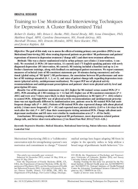 (PDF) Training to Use Motivational Interviewing Techniques for ...