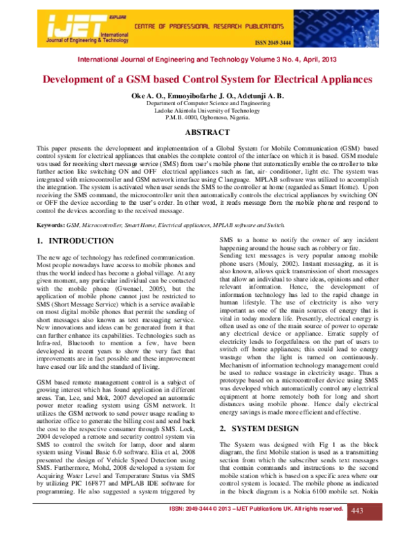 (PDF) Development of a GSM based Control System for Electrical Appliances