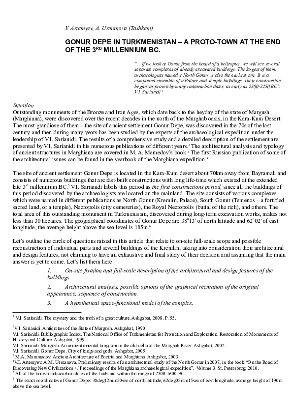 (DOC) GONUR DEPE IN TURKMENISTAN – A PROTO-TOWN AT THE END OF THE 3 RD ...
