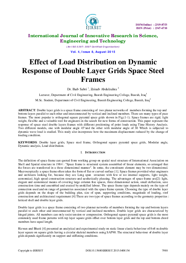 (PDF) Effect of Load Distribution on Dynamic Response of Double Layer Grids Space Steel Frames