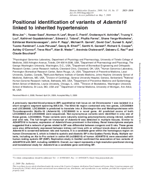 (PDF) Positional identification of variants of Adamts16 linked to ...