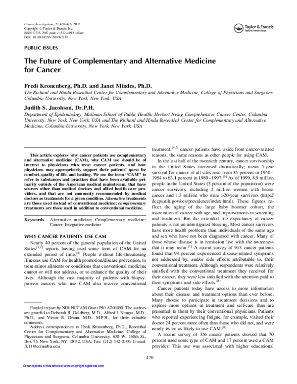 (PDF) Biologically-Based Complementary and Alternative Medicine (CAM) Use in Cancer Patients ...