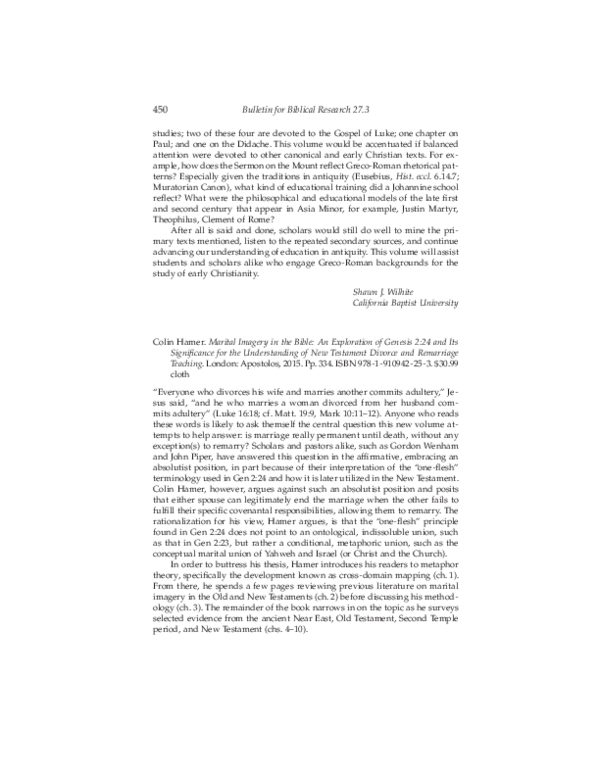 Pdf Marital Imagery In The Bible An Exploration Of Genesis 2 24 And