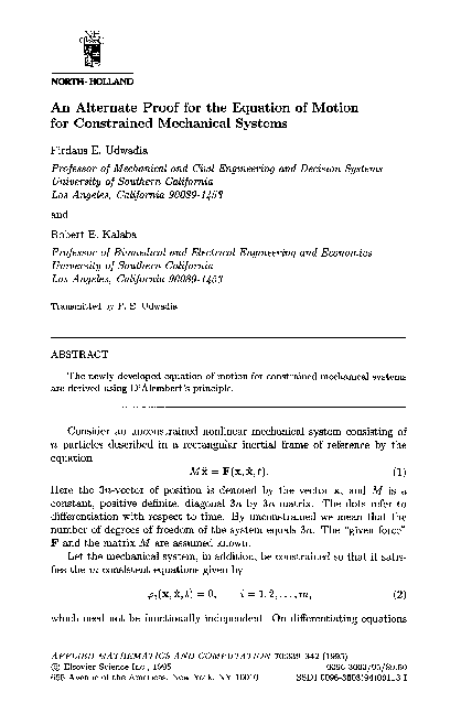 (PDF) An Alternate Proof for the Equation of Motion for Constrained ...