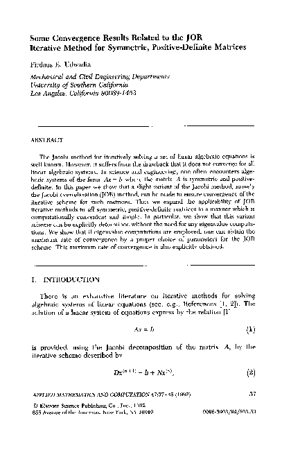 (PDF) Some Convergence Results Related to the JOR Iterative Method for ...