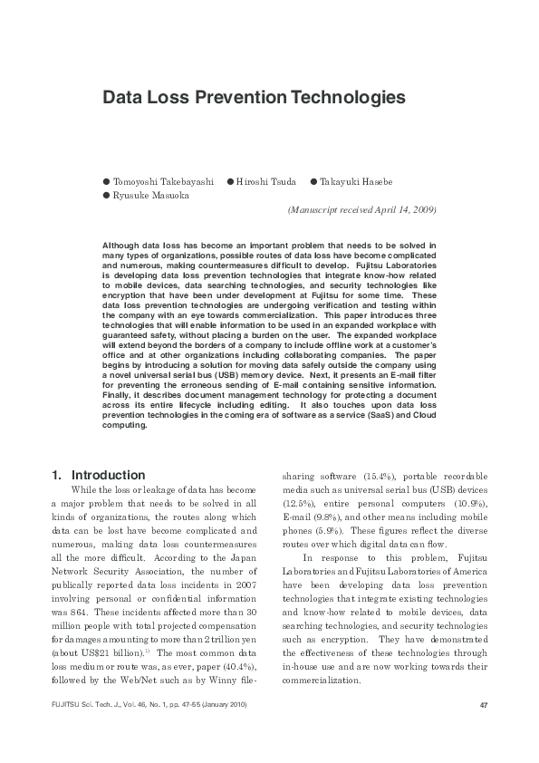 (PDF) Data Loss Prevention Technologies