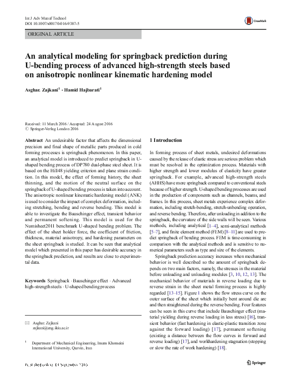 (PDF) An analytical modeling for springback prediction during U-bending process of advanced high ...