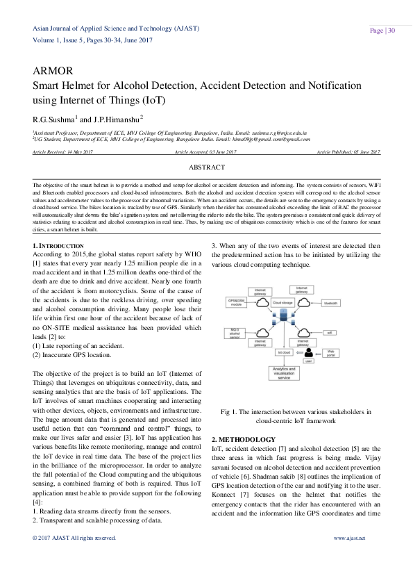 Pdf Armor Smart Helmet For Alcohol Detection Accident Detection And Notification Using