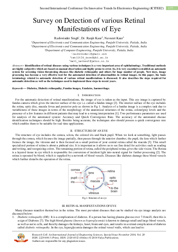 (PDF) Survey on Detection of various Retinal Manifestations of Eye