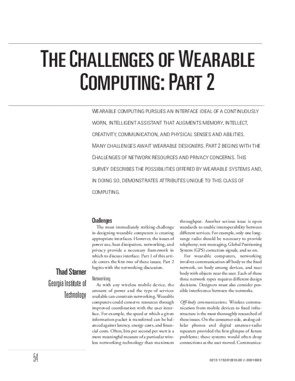(PDF) The challenges of wearable computing: Part 2
