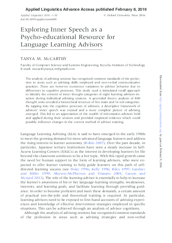 (PDF) Exploring Inner Speech as a Psycho-educational Resource for ...