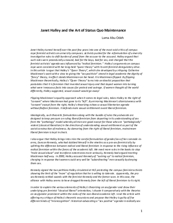 (DOC) Janet Halley and the Art of Status Quo Maintenance