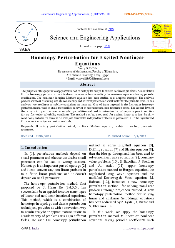 Pdf Homotopy Perturbation For Excited Nonlinear Equations