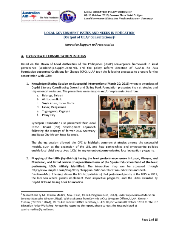 (PDF) LOCAL GOVERNMENT ISSUES AND NEEDS IN EDUCATION