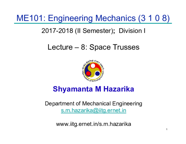 (PDF) Lecture – 8: Space Trusses