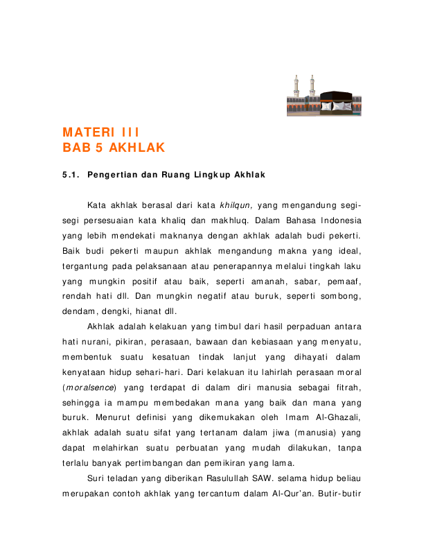 (PDF) MATERI III BAB 5 AKHLAK 5.1. Pengertian dan Ruang Lingkup Akhlak