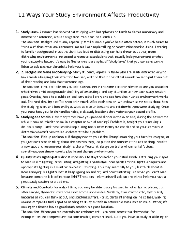 (DOC) Ways Your Study Environment Affects Productivity (DOC) Ways Your Study Environment Affects Productivity
