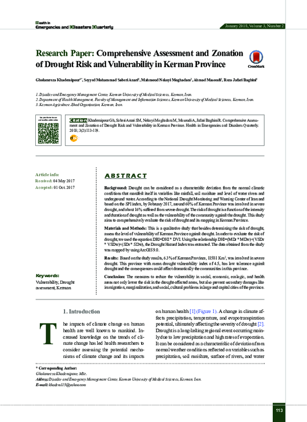 (PDF) Research Paper: Comprehensive Assessment and Zonation of Drought Risk and Vulnerability in ...