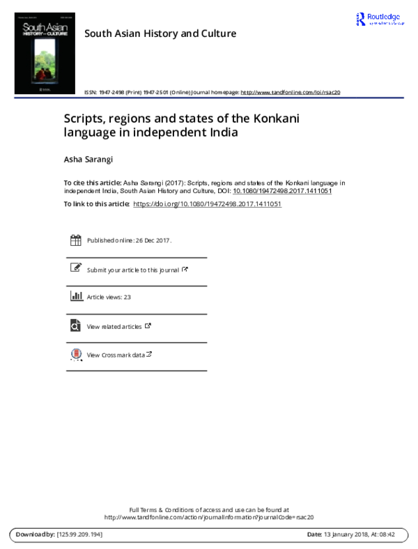 (PDF) South Asian History and Culture Scripts, regions and states of ...