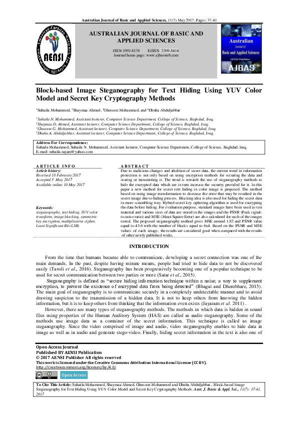 (PDF) Block-based Image Steganography for Text Hiding Using YUV Color Model and Secret Key ...