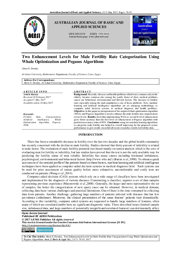Two Enhancement Levels for Male Fertility Rate Categorization Using ...