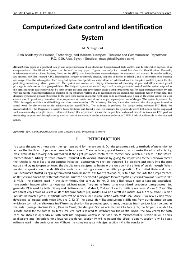 (PDF) Computerized Gate control and Identification System