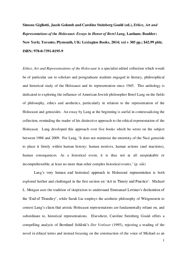 (PDF) ‘Review: Simone Gigliotti, Jacob Golomb & Caroline Steinberg ...