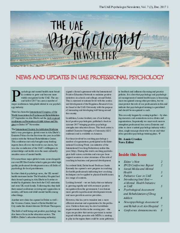 (PDF) The UAE Psychologist Newsletter, 7 (2), Dec. 2017